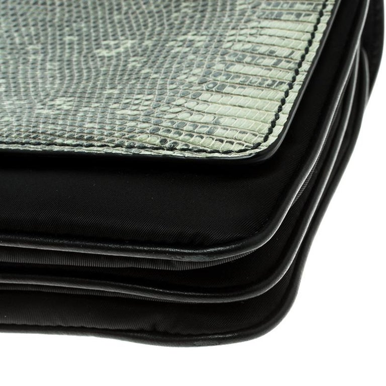 Prada Green Green/Black Nylon and Lizard Shoulder Bag For Sale at 1stDibs