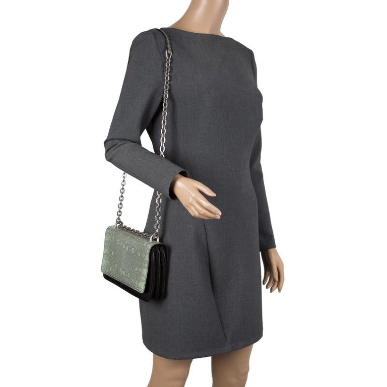 Prada Green Green/Black Nylon and Lizard Shoulder Bag For Sale at 1stDibs