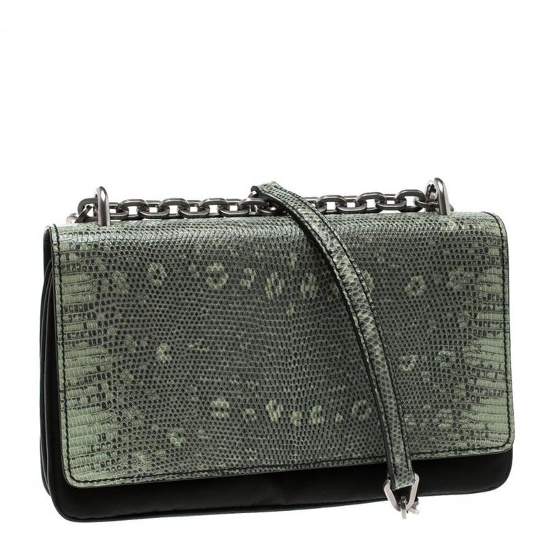 Prada Green Green/Black Nylon and Lizard Shoulder Bag For Sale at 1stDibs