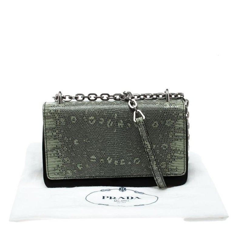Prada Green Green/Black Nylon and Lizard Shoulder Bag For Sale at 1stDibs