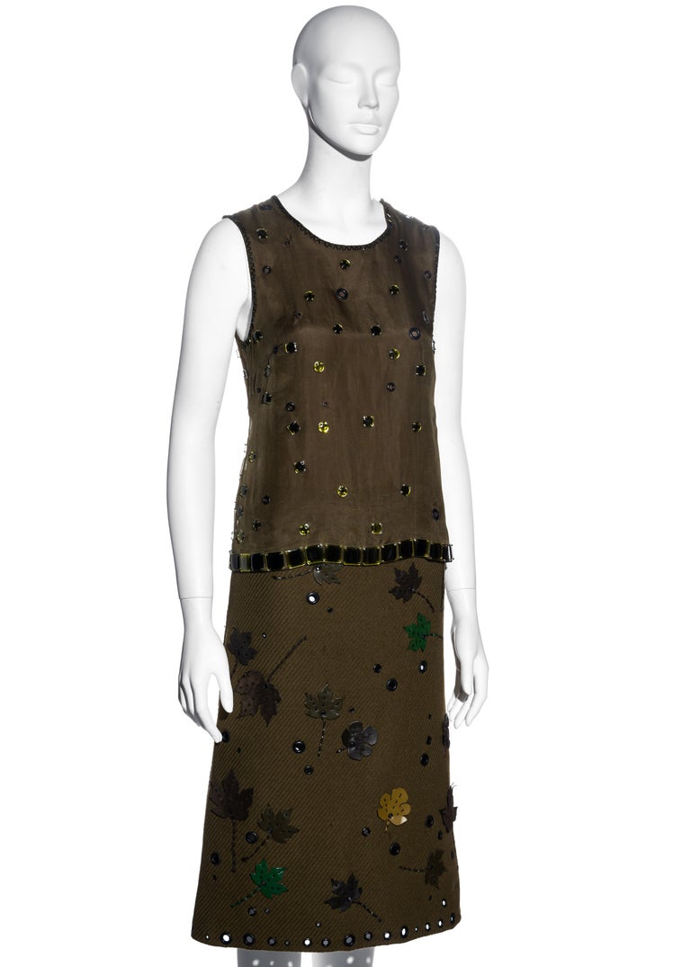 Prada green jewelled silk organza and wool skirt suit, fw 1999 at 1stDibs
