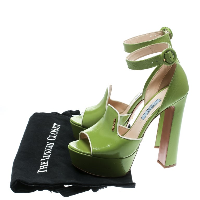 Prada Green Leather Ankle Strap Platform Sandals Size 36 For Sale at ...