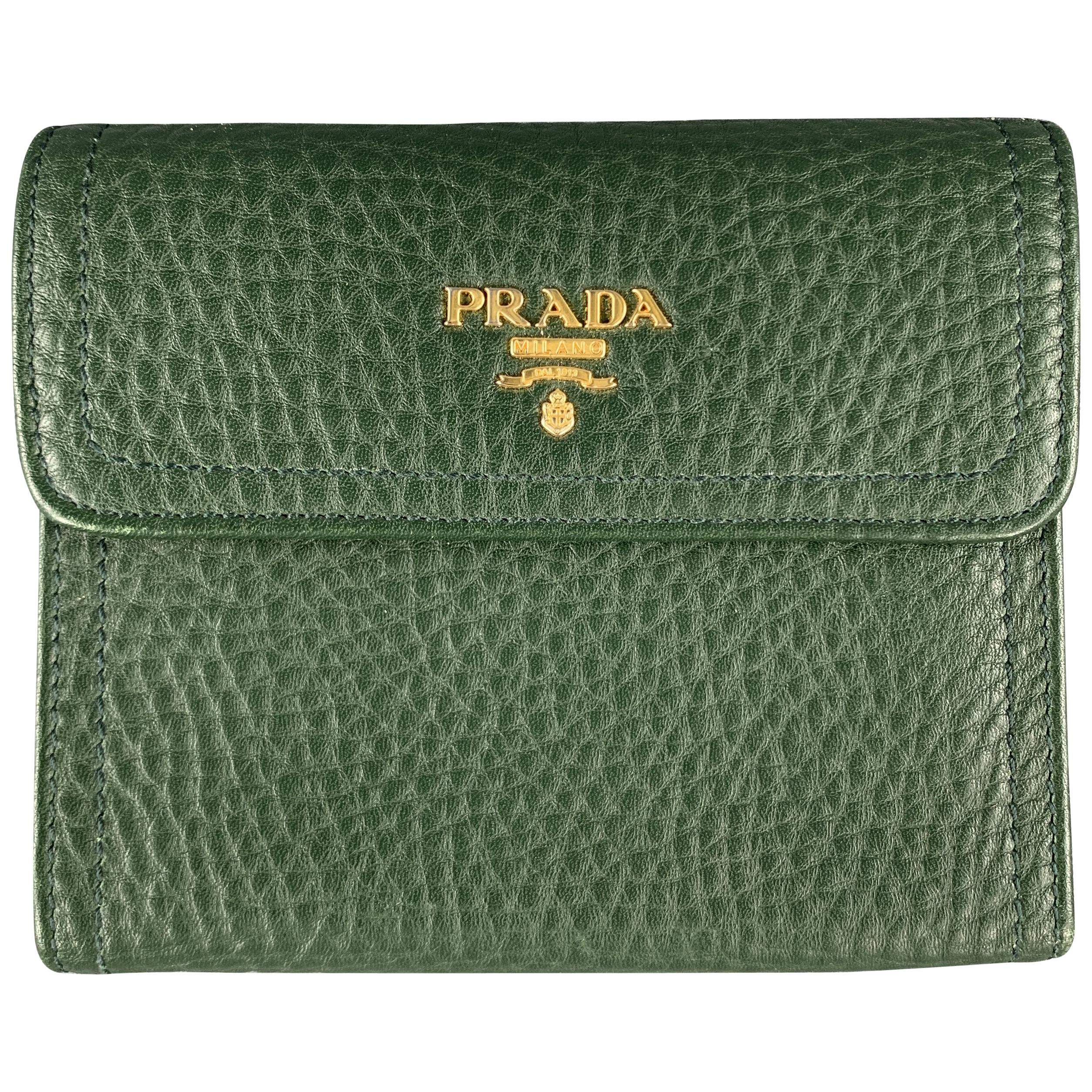 PRADA Green Leather Pebble Grain Wallet at 1stDibs