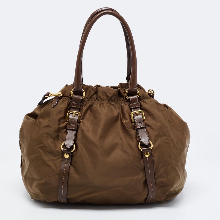 Prada Green Logo Nylon and Leather Satchel For Sale at 1stDibs