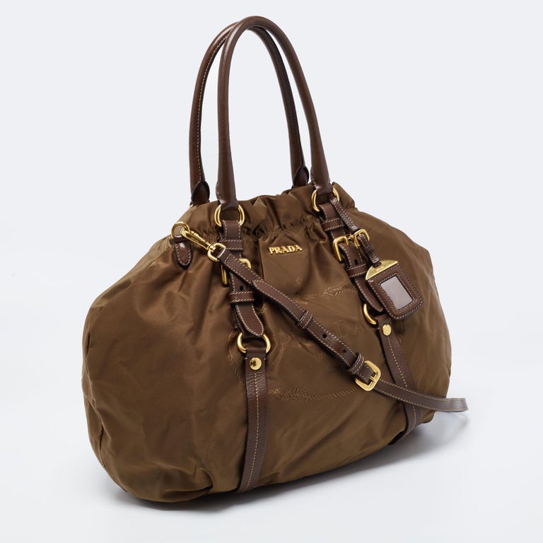 Prada Green Logo Nylon and Leather Satchel For Sale at 1stDibs