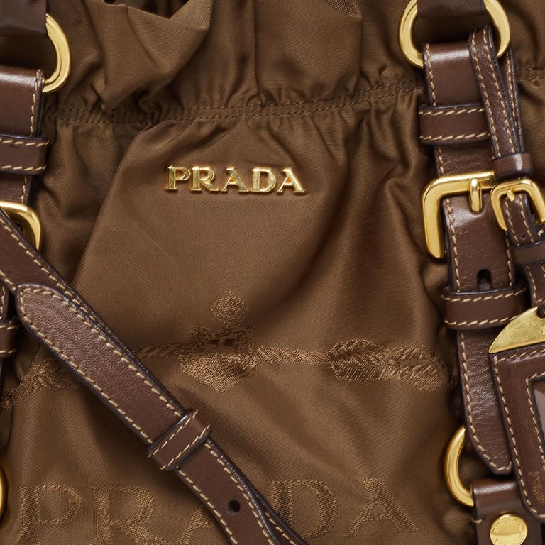 Prada Green Logo Nylon and Leather Satchel For Sale at 1stDibs