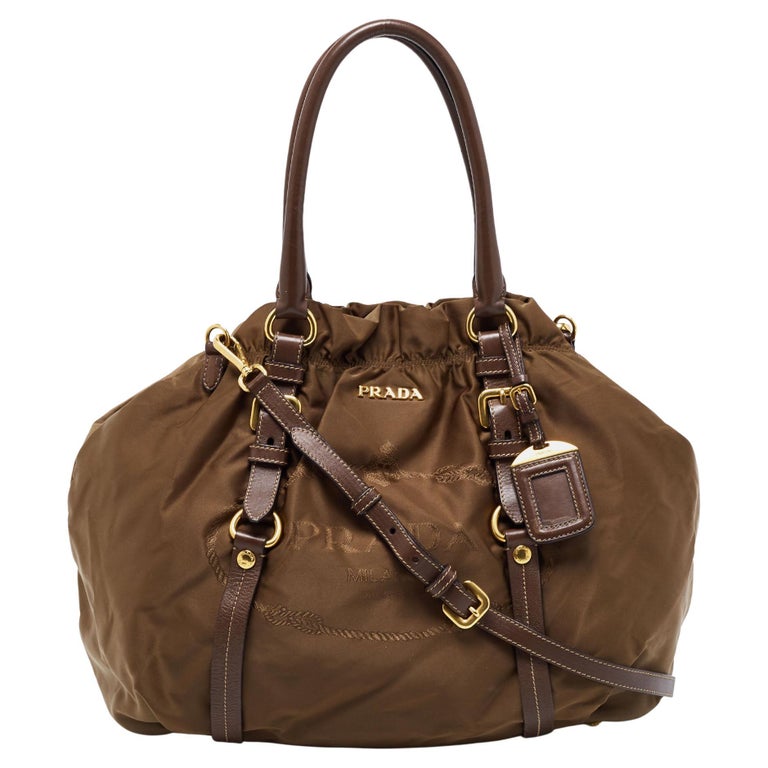 Prada Green Logo Nylon and Leather Satchel For Sale at 1stDibs