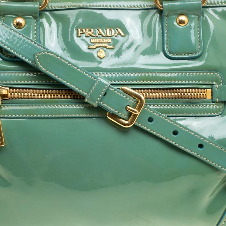 Prada Green Patent Leather Satchel For Sale at 1stDibs