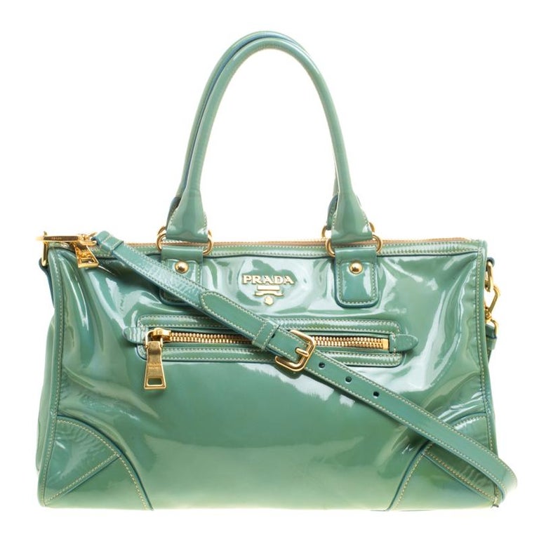 Prada Green Patent Leather Satchel For Sale at 1stDibs
