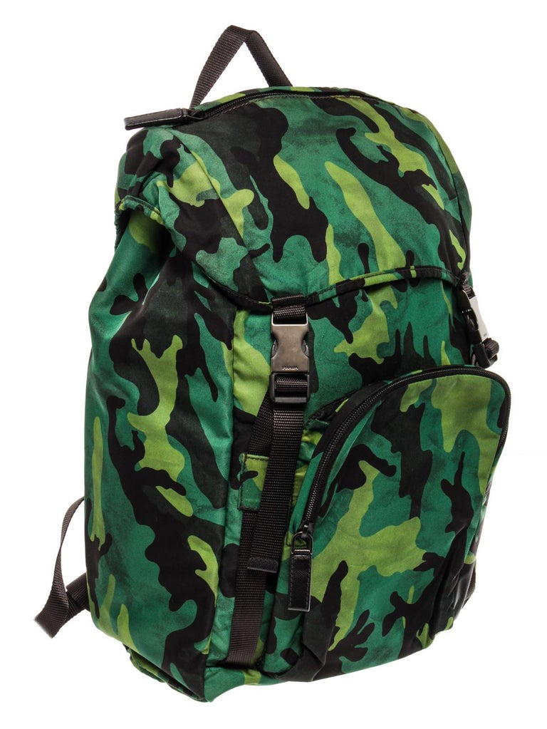 Prada Green Printed Camo Tessuto Large Front Pocket Double Buckle ...