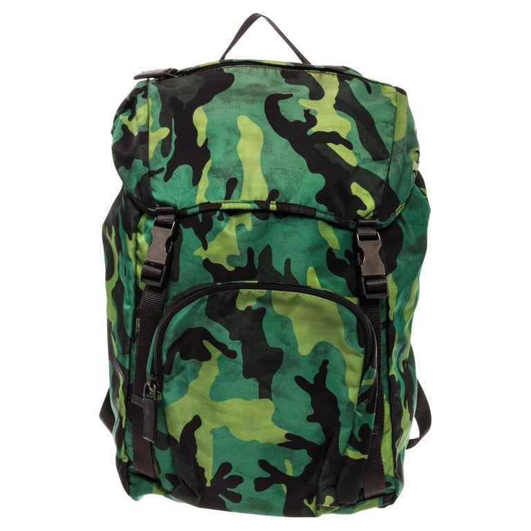 Prada Green Printed Camo Tessuto Large Front Pocket Double Buckle ...
