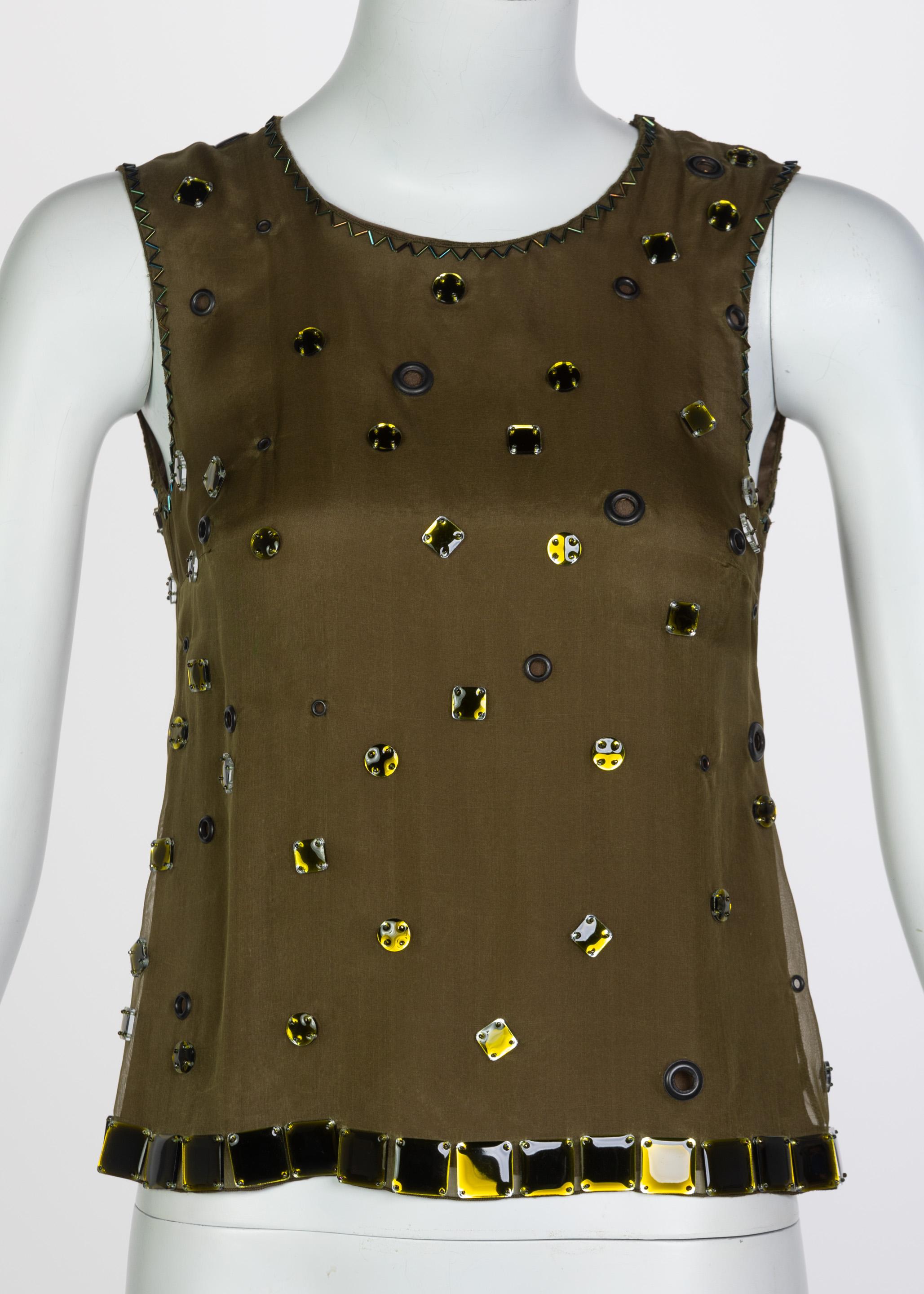 Prada Green Silk “No-back” jewel Embellished Fall/Winter 1999 at ...