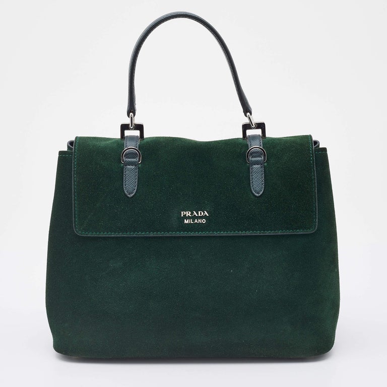 Prada Green Suede Top Handle Bag at 1stDibs