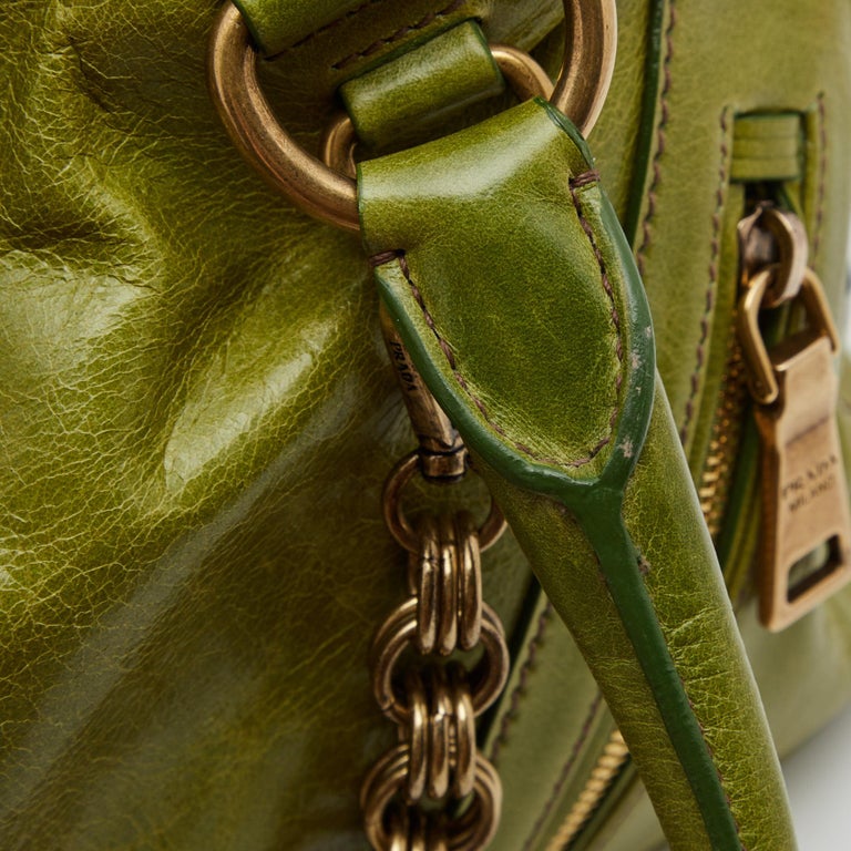 Prada Green Vitello Shine Leather Chain Link Bowler Bag at 1stDibs