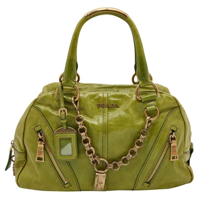 Prada Green Vitello Shine Leather Chain Link Bowler Bag at 1stDibs
