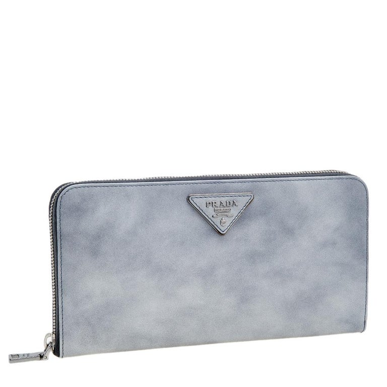 Prada Grey Glossy Leather Zip Around Wallet For Sale at 1stDibs