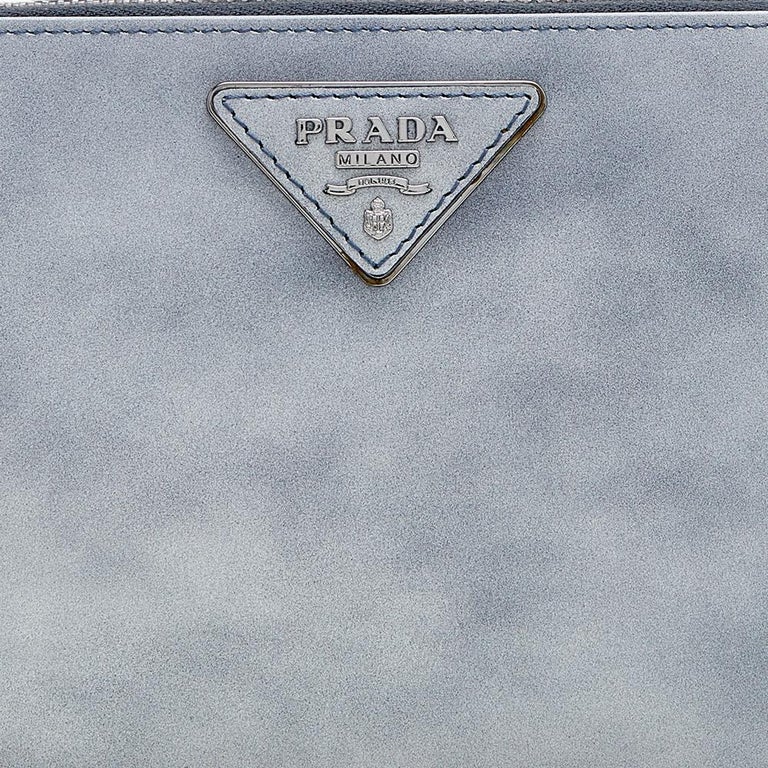 Prada Grey Glossy Leather Zip Around Wallet For Sale at 1stDibs