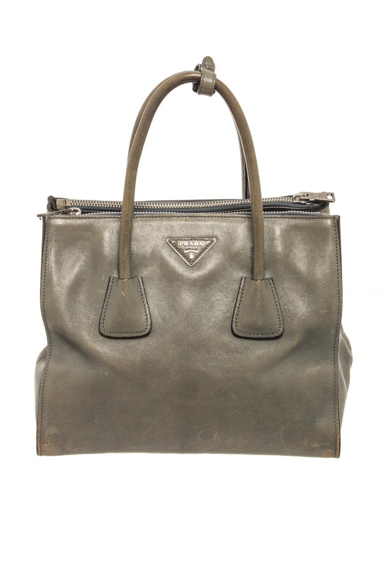 Prada Grey Leather 2way Tote Bag For Sale at 1stDibs