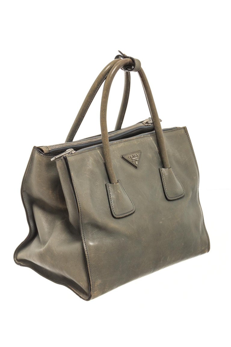 Prada Grey Leather 2way Tote Bag For Sale at 1stDibs