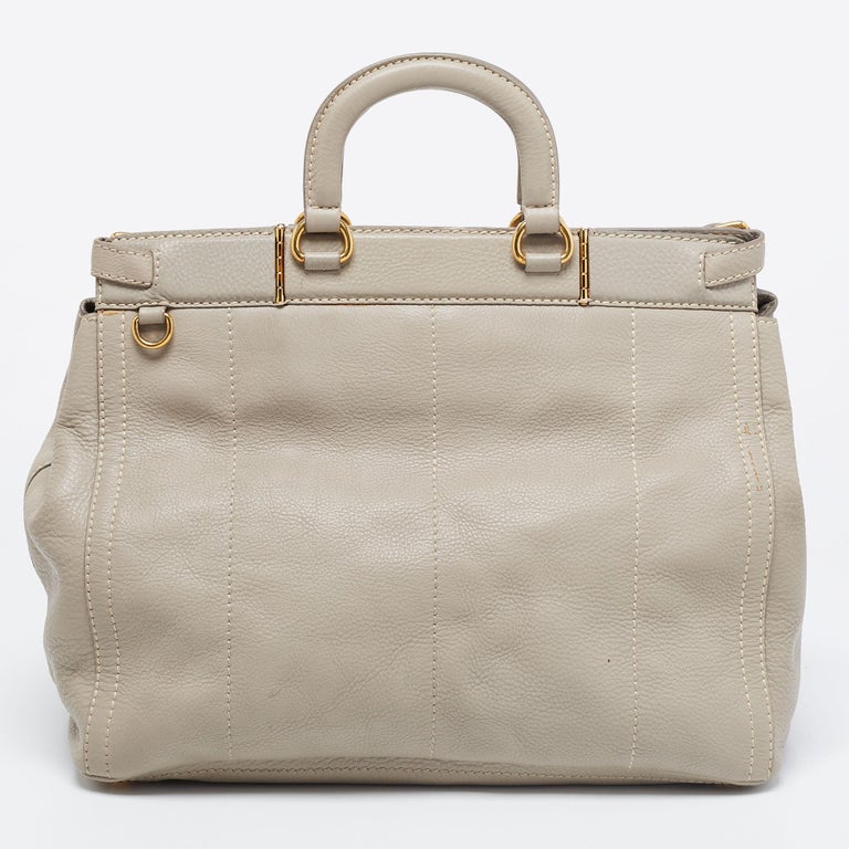 Prada Grey Leather Cervo Frame Satchel For Sale at 1stDibs