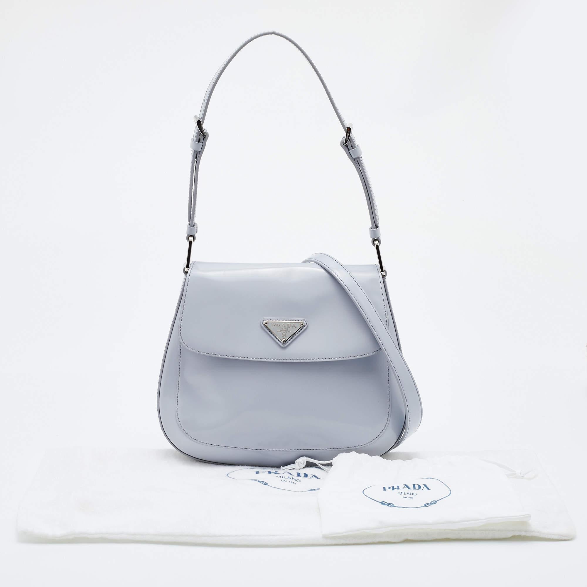 Prada Grey Leather Flap Cleo Hobo For Sale at 1stDibs