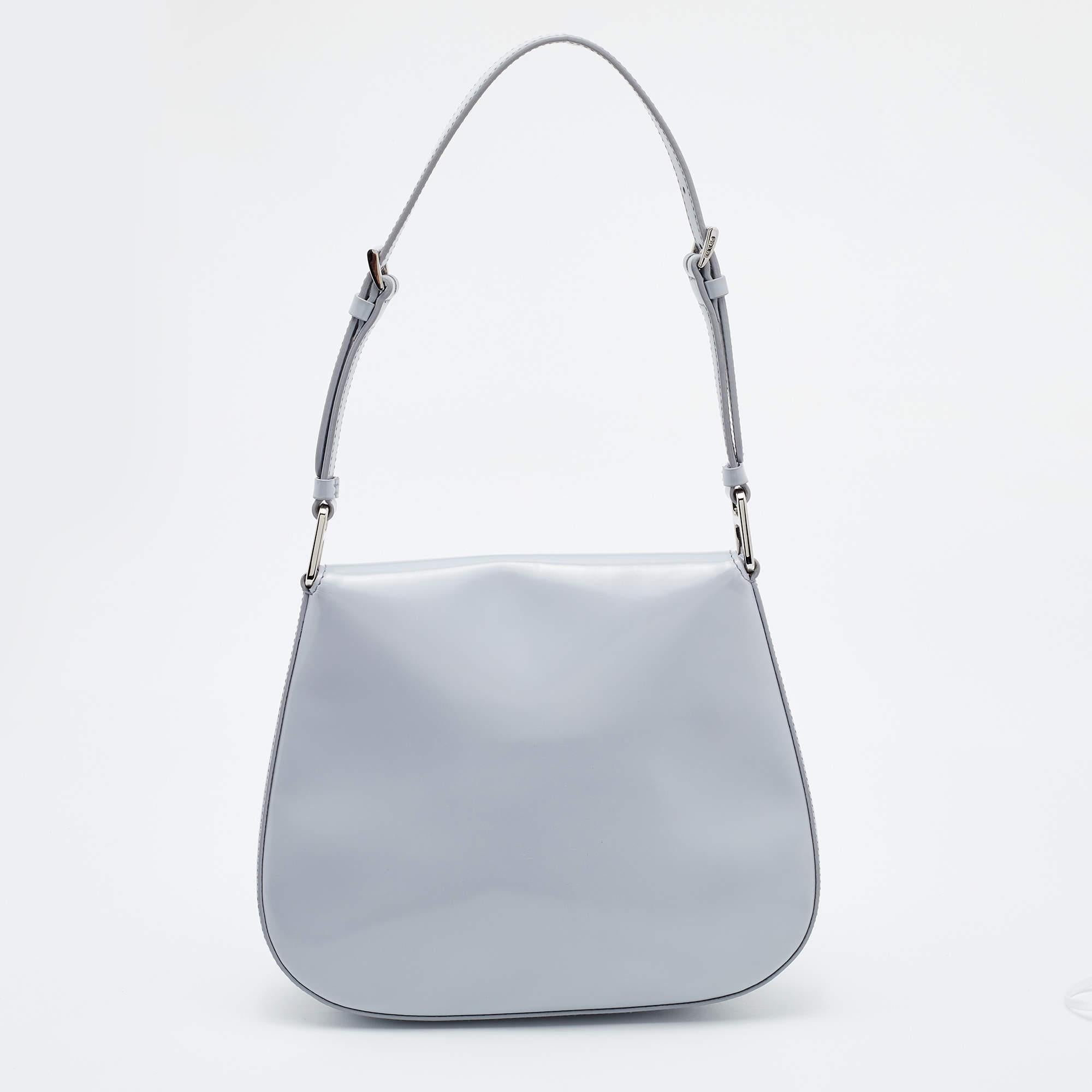 Prada Grey Leather Flap Cleo Hobo For Sale at 1stDibs