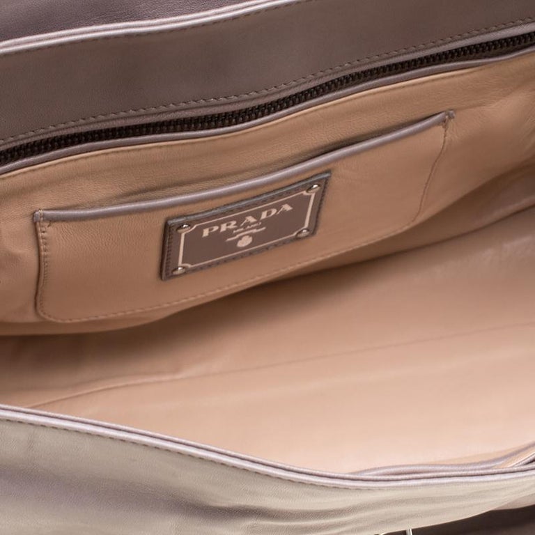 Prada Grey Leather Push Lock Satchel at 1stDibs