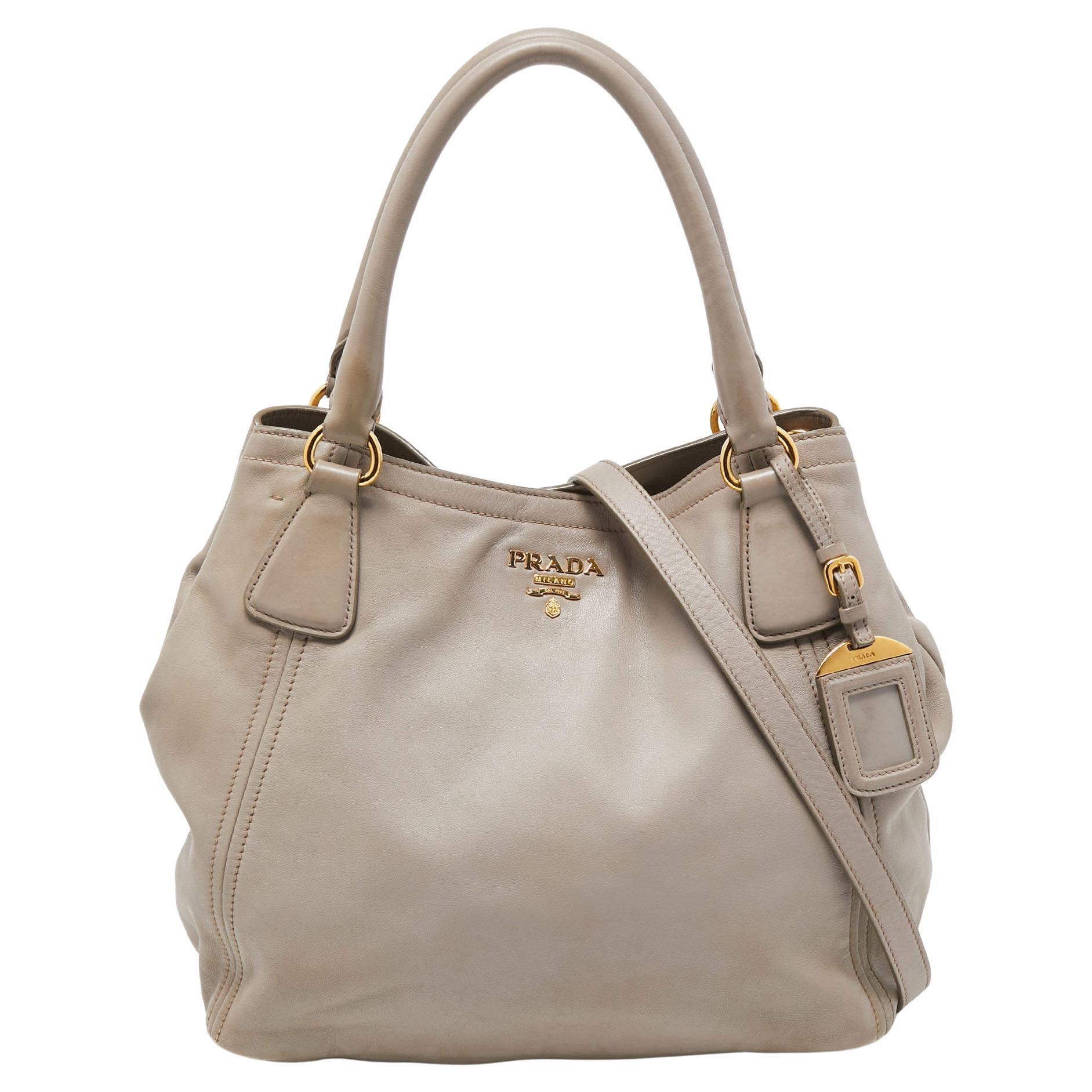 Prada Grey Leather Sacca 2 Manici Bag For Sale at 1stDibs