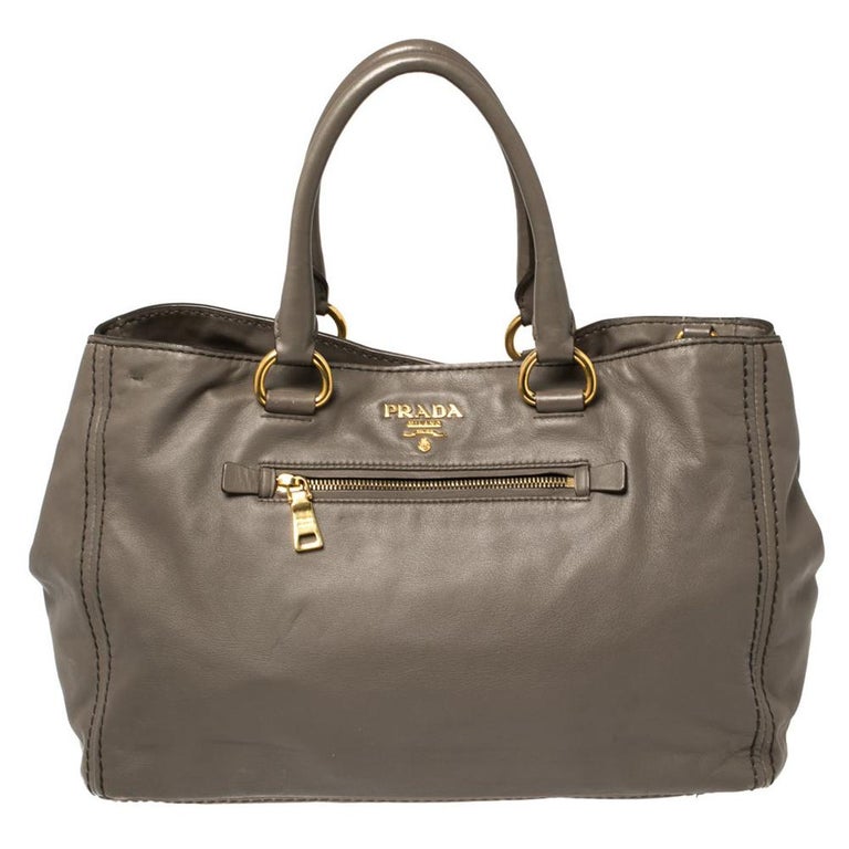 Prada Grey Leather Shopper Tote at 1stDibs