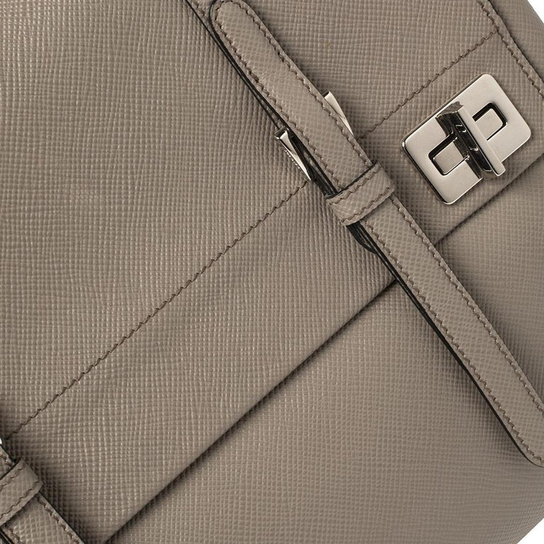 Prada Grey Saffiano Cuir Leather Double Turn Lock Satchel For Sale at ...