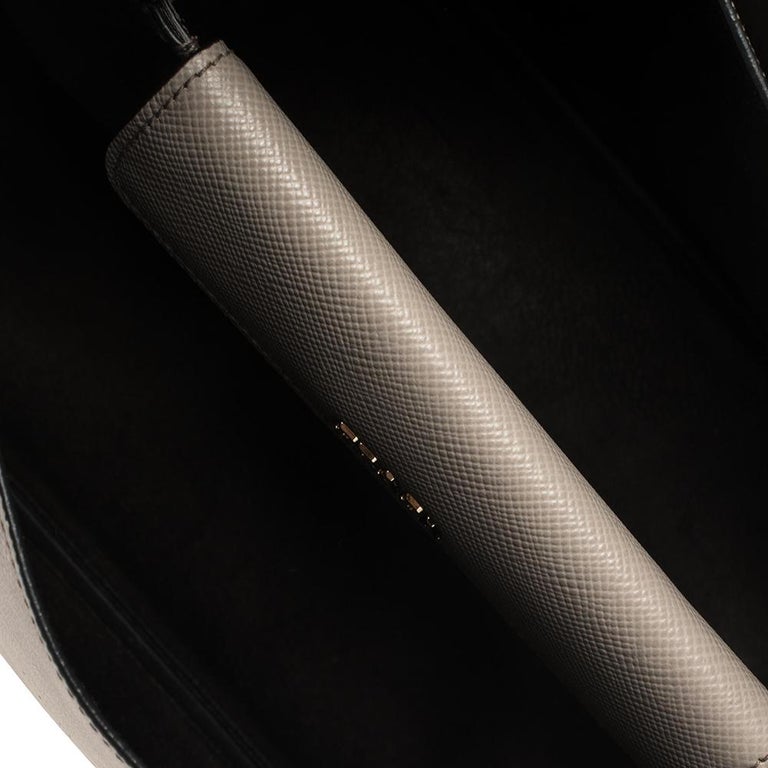 Prada Grey Saffiano Cuir Leather Double Turn Lock Satchel For Sale at ...