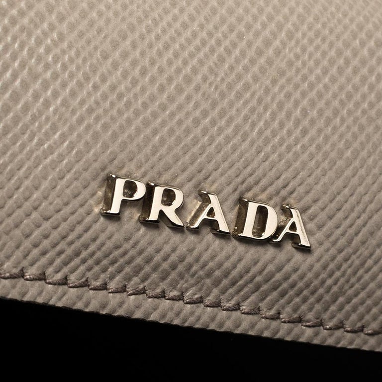 Prada Grey Saffiano Cuir Leather Double Turn Lock Satchel For Sale at ...