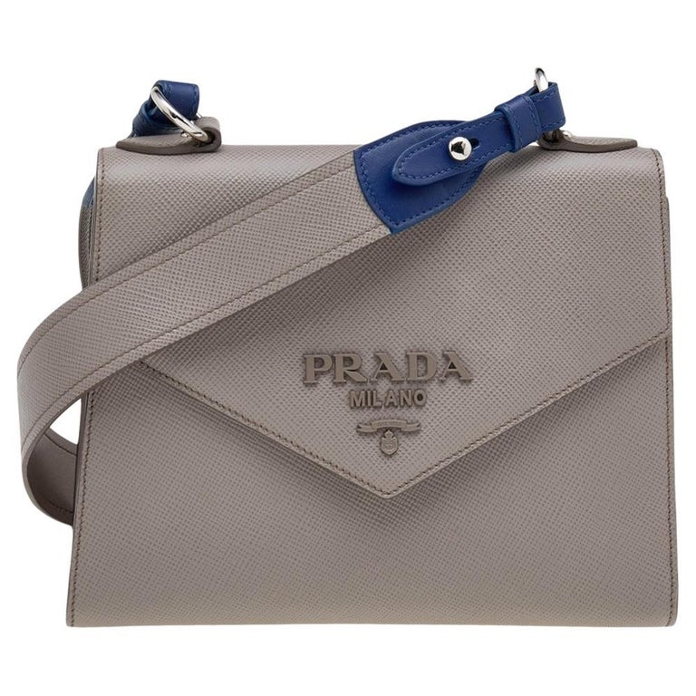 Prada Grey Saffiano Cuir Leather Monochrome Shoulder Bag at 1stDibs
