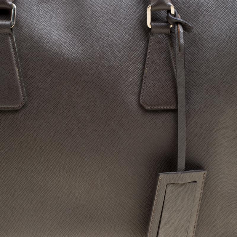 Prada Grey Saffiano Leather Briefcase For Sale at 1stDibs | prada ...