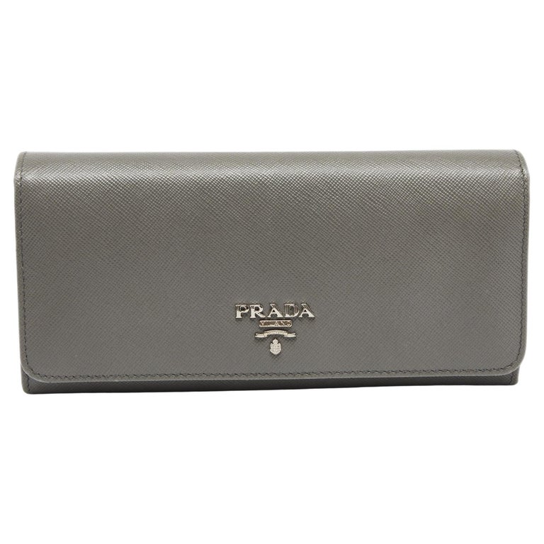 Prada Grey Saffiano Leather Flap Continental Wallet For Sale at 1stDibs