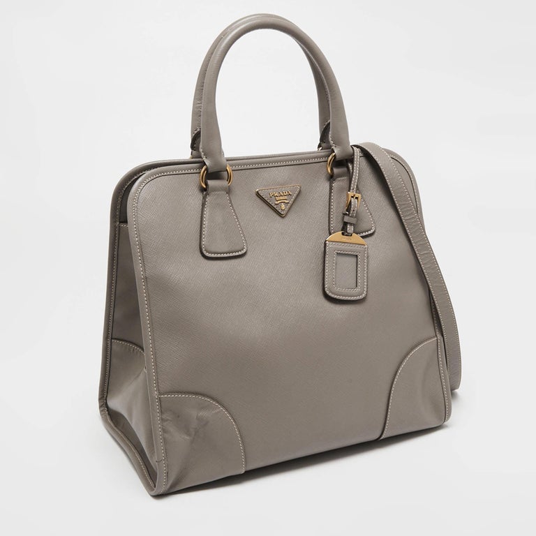 Prada Grey Saffiano Leather Tote For Sale at 1stDibs