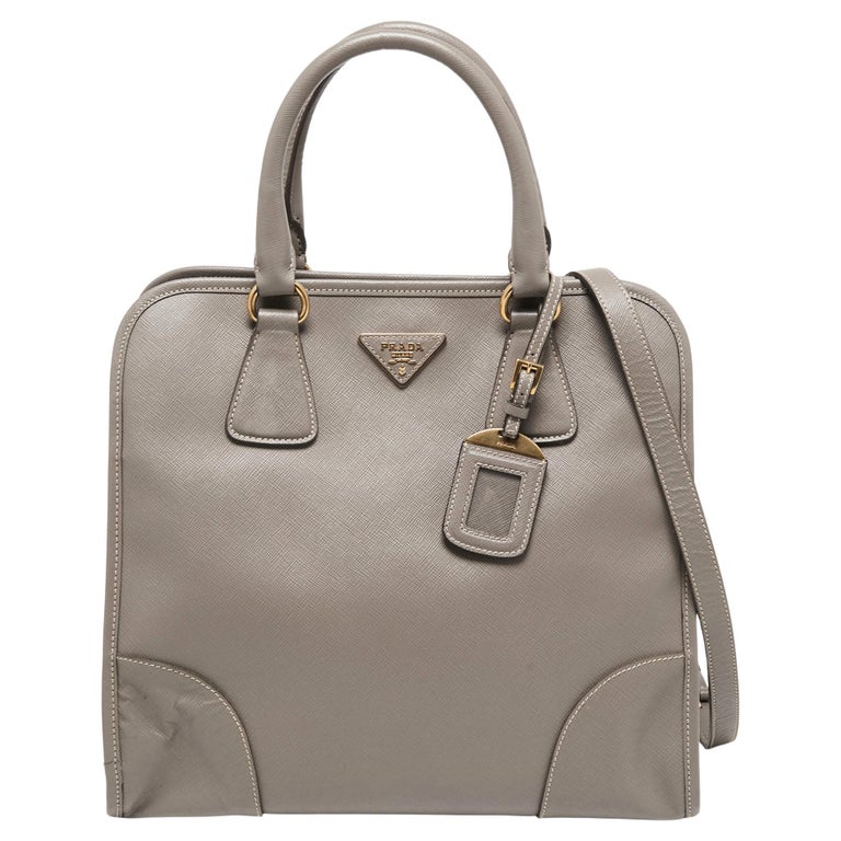 Prada Grey Saffiano Leather Tote For Sale at 1stDibs