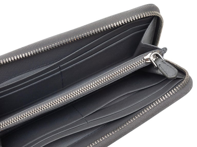 Prada Grey Saffiano Leather Zip Wallet For Sale at 1stDibs