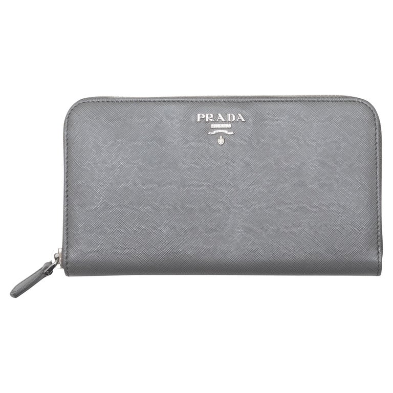 Prada Grey Saffiano Leather Zip Wallet For Sale at 1stDibs