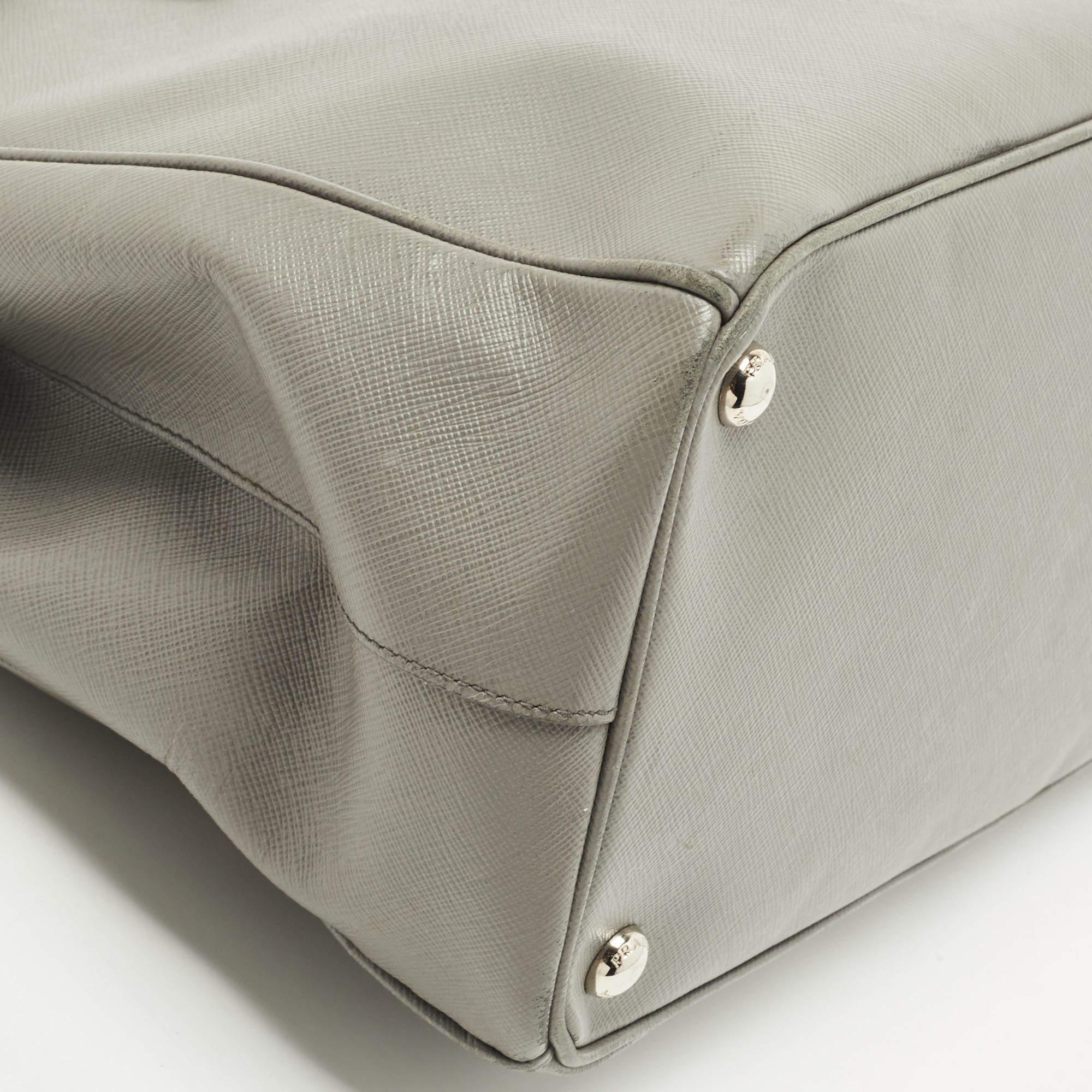 Prada Grey Saffiano Lux Leather Medium Double Zip Tote For Sale at 1stDibs