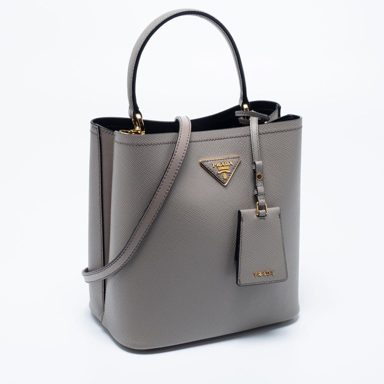 Prada Grey Saffiano Lux Leather Medium Panier Top Handle Bag For Sale ...