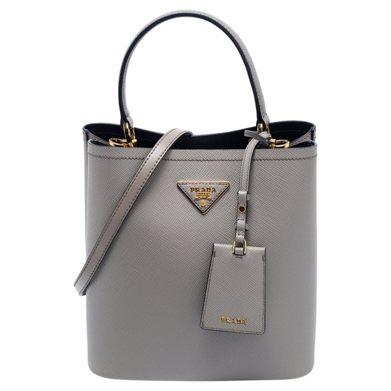 Prada Grey Saffiano Lux Leather Medium Panier Top Handle Bag For Sale ...