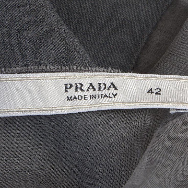 PRADA grey SHEER DRAPED Short Sleeve Cocktail Dress 42 For Sale at 1stdibs
