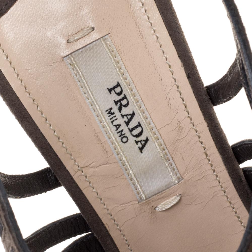 Prada Grey Suede Caged Peep Toe Platform Slingback Sandals Size 38 at ...