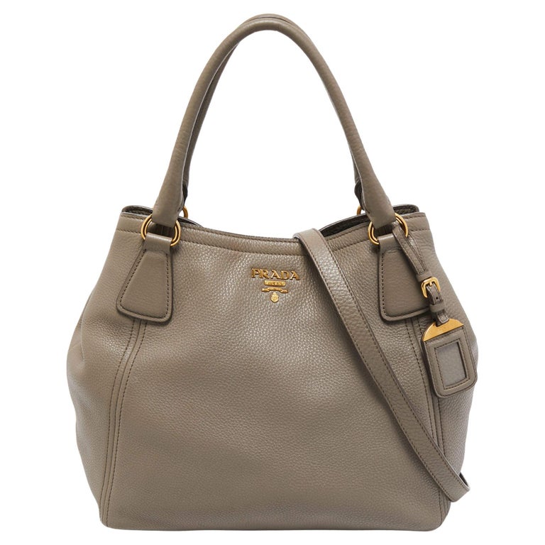 Prada Grey Vitello Daino Leather Sacca 2 Manici Tote For Sale at 1stDibs