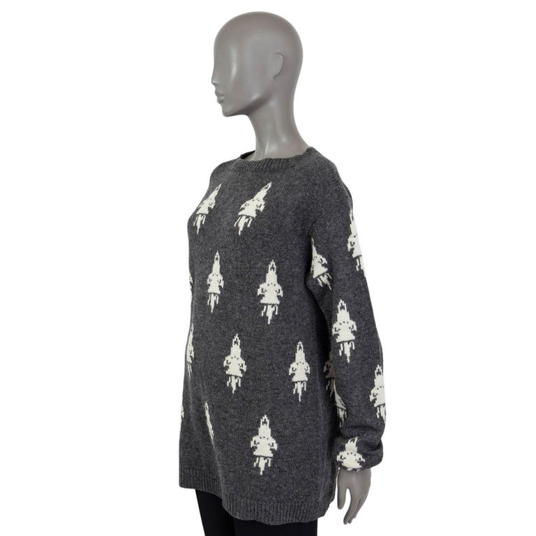 PRADA grey and white SHETLAND WOOL 2016 ROCKET Crewneck Sweater 54 XXL ...
