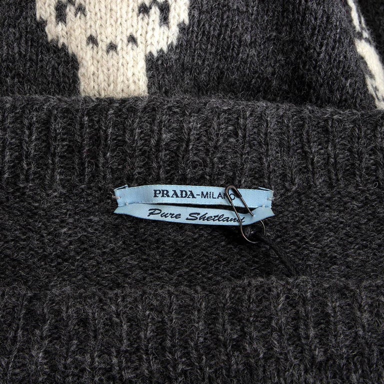 PRADA grey and white SHETLAND WOOL 2016 ROCKET Crewneck Sweater 54 XXL ...