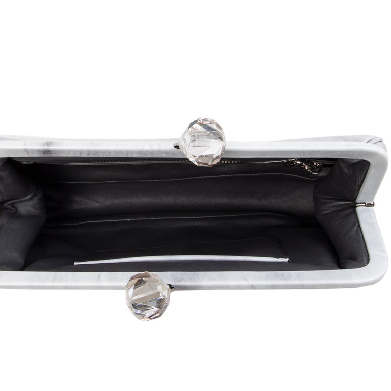 PRADA Grigio Spazzolato leather CRYSTAL KISS-LOCK Frame Clutch Bag at ...