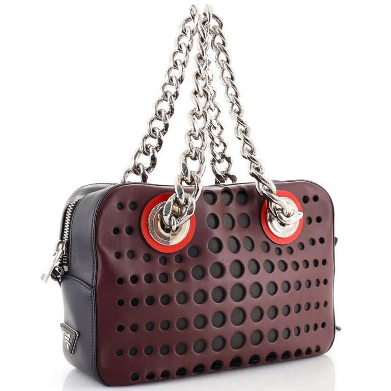 Prada Grommet Chain Shoulder Bag Perforated Leather Medium For Sale at ...