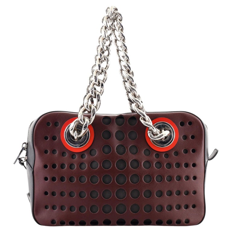 Prada Grommet Chain Shoulder Bag Perforated Leather Medium For Sale at ...